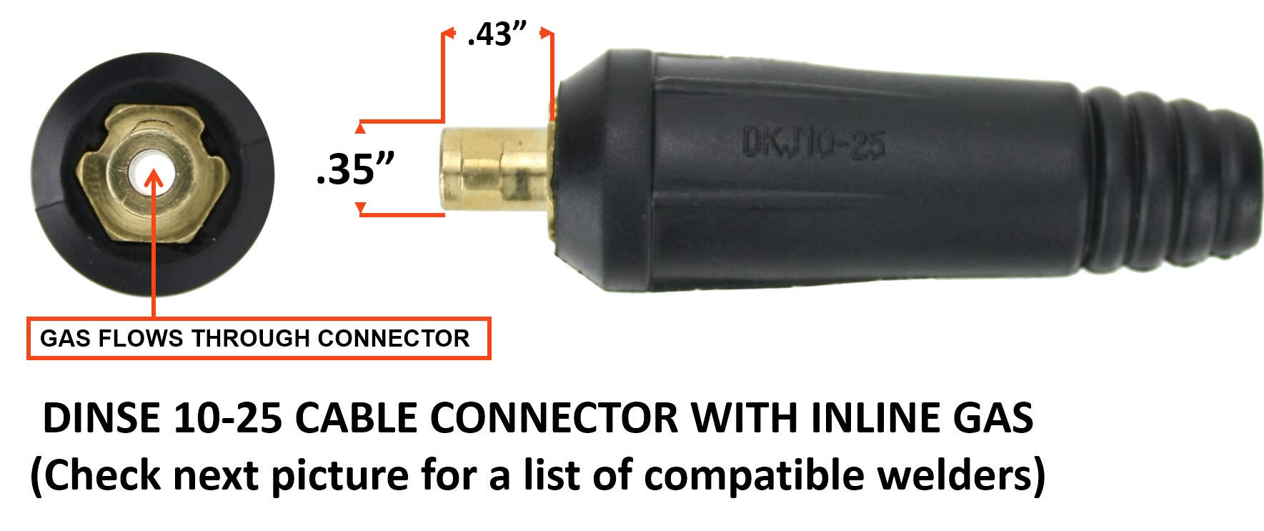 17 Series - 150 Amp - Air Cooled - TIG Torch - 12.5 feet 1-Piece Cable - INLINE Gas Dinse 10-25 Connector - (Welders with Gas Solenoid)