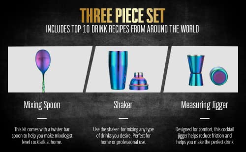24 oz Cocktail Shaker Bartender Set, Stainless Steel Martini Shaker with Built-in Bartender Strainer & Popular Cocktail Recipes Booklet, Professional Bartender Tool for Home or Bar