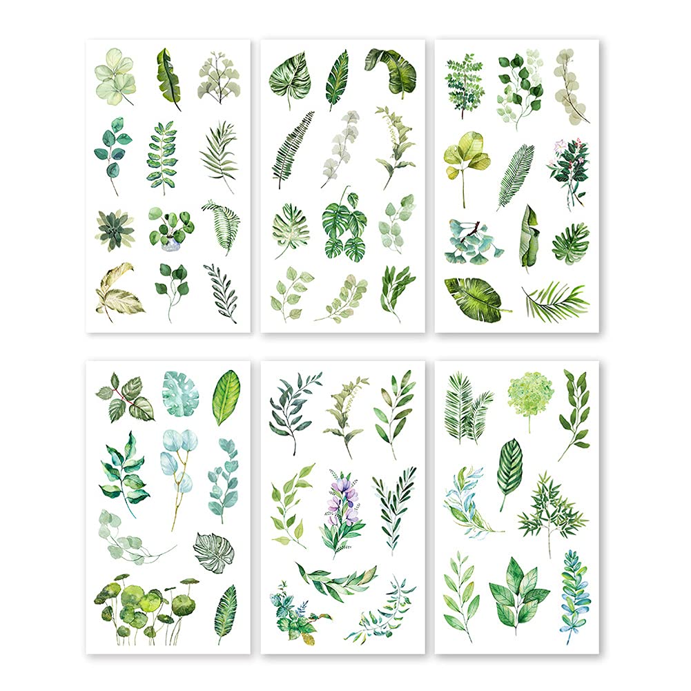 Kawaii Green Plant Flower Sticker Set Nature Theme Stickers Pack for Scrapbooking Journaling DIY Personal Journal Planner Calendar Agenda Letter Diary Envelope Gift Decor Card Making Decal Labels (B)