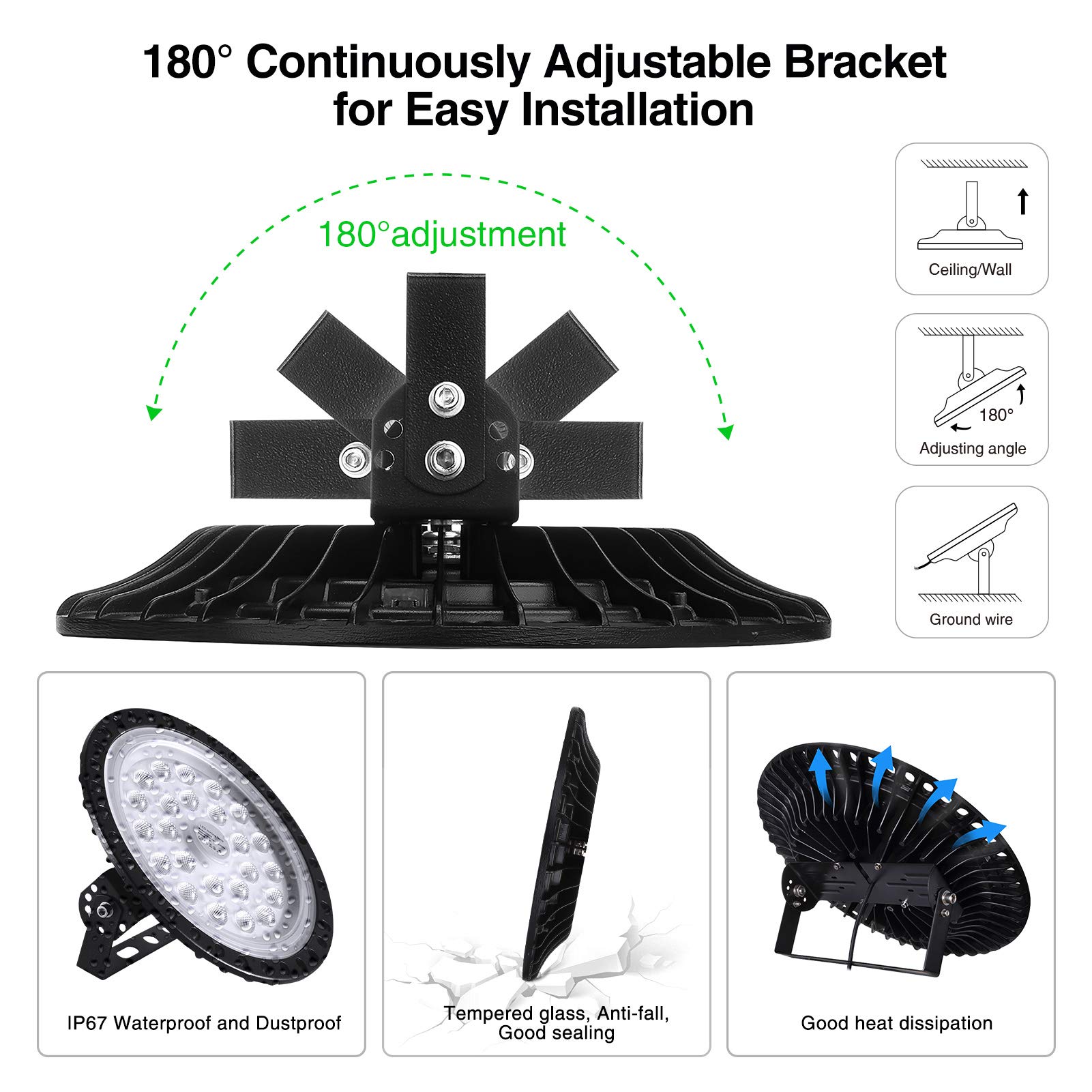 20 Pack LED High Bay Light 100W, UFO Industrial LED Lights 10000LM 6500K LED Shop Lights with US Plug 3' Cable Bay Lights, IP66 Warehouse Area Light Bay Lighting for Shop Garage Warehouse Workshop