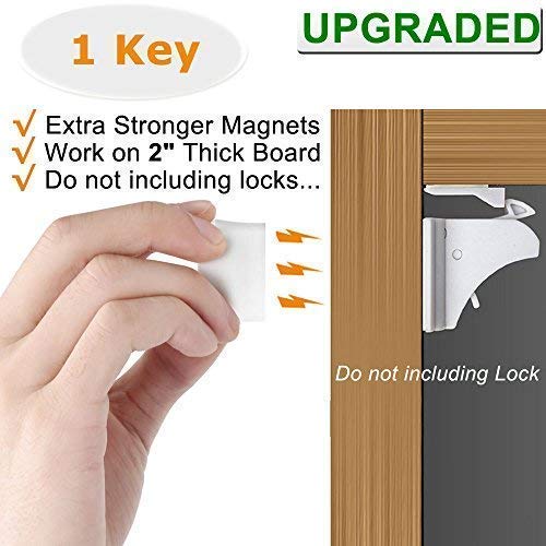 Baby Proofing Magnetic Cabinet Locks - 12 locks + 2 keys bundle with Extra Child Proof Replacement Magnet Key