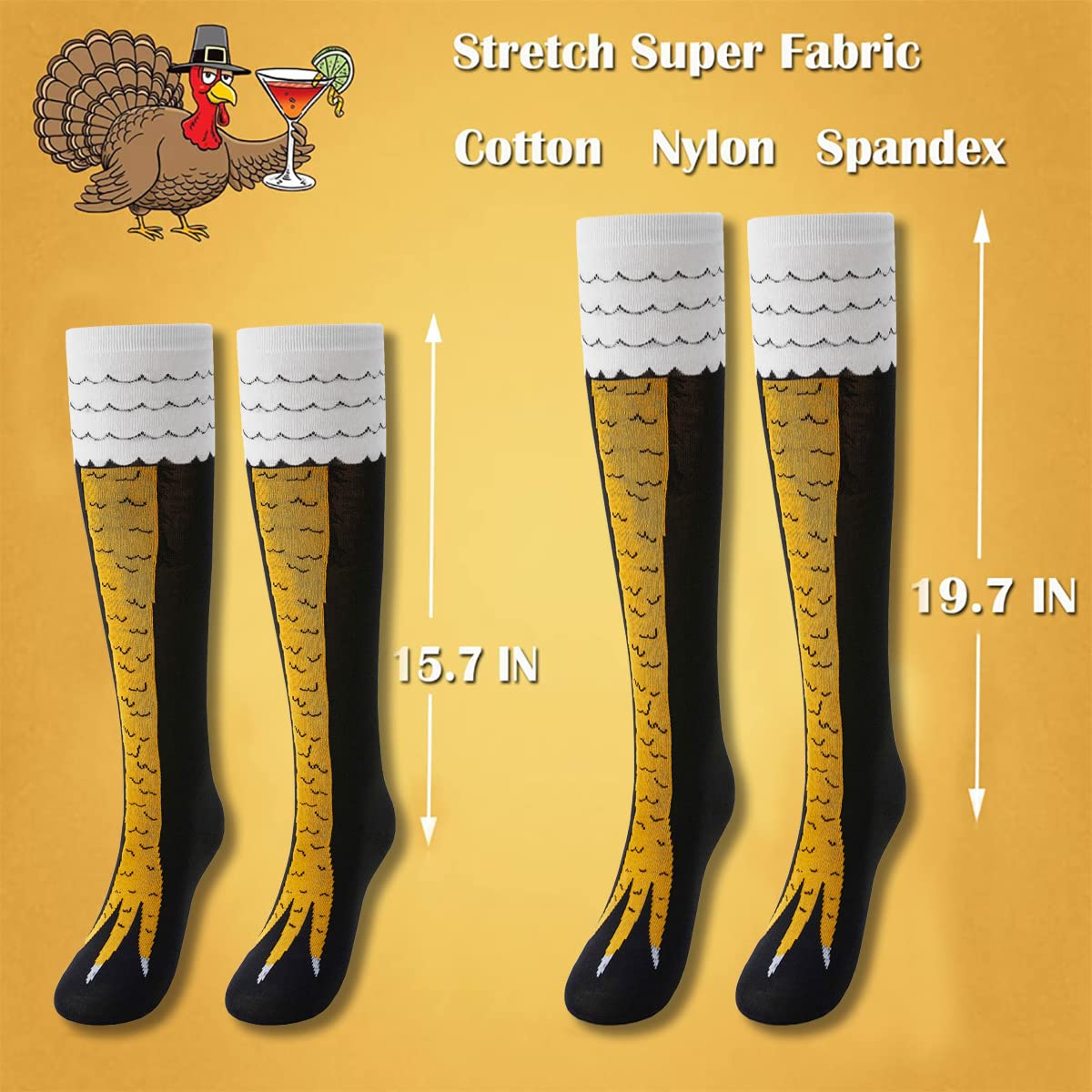 2-Pack Novelty Funny Crazy Socks Chicken Leg Socks Womens Mens Knee-High Turkey Socks Funny Gifts (Large, Black)