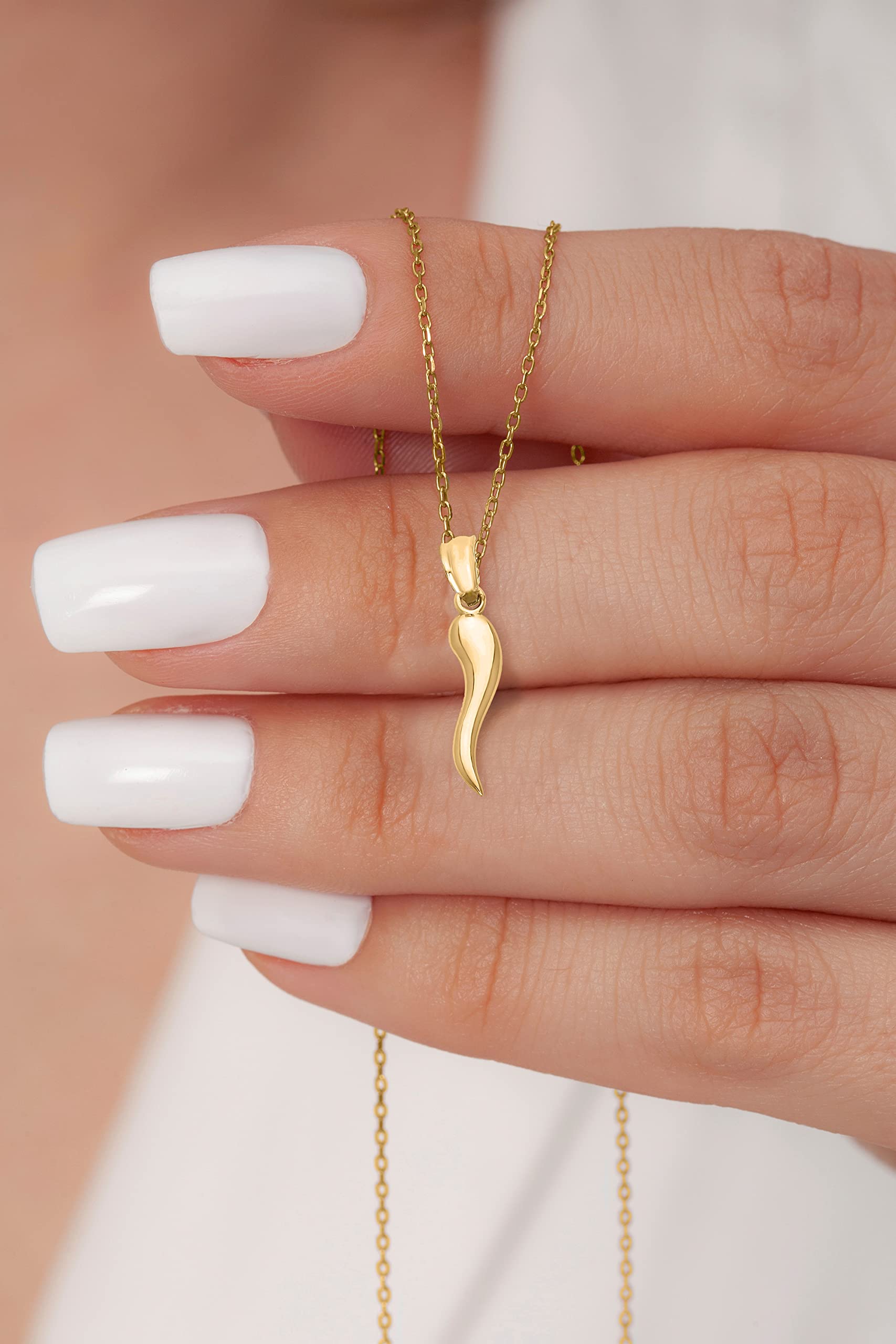 14k Real Solid Gold Italian Horn Pendant, Cornicello Jewelry Gifts for Good Luck and Protection from Evil