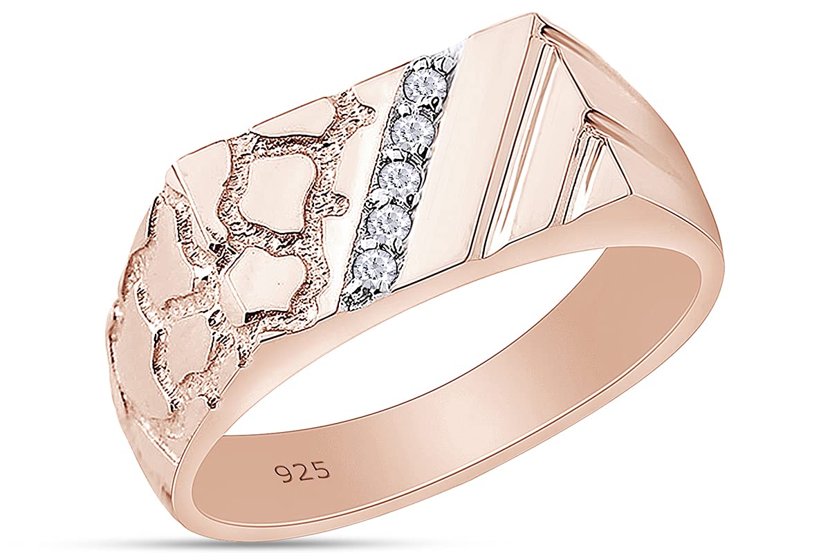 14k Rose Gold Over 925 Sterling Silver Cubic Zirconia Nugget Ring, Ring Size 7