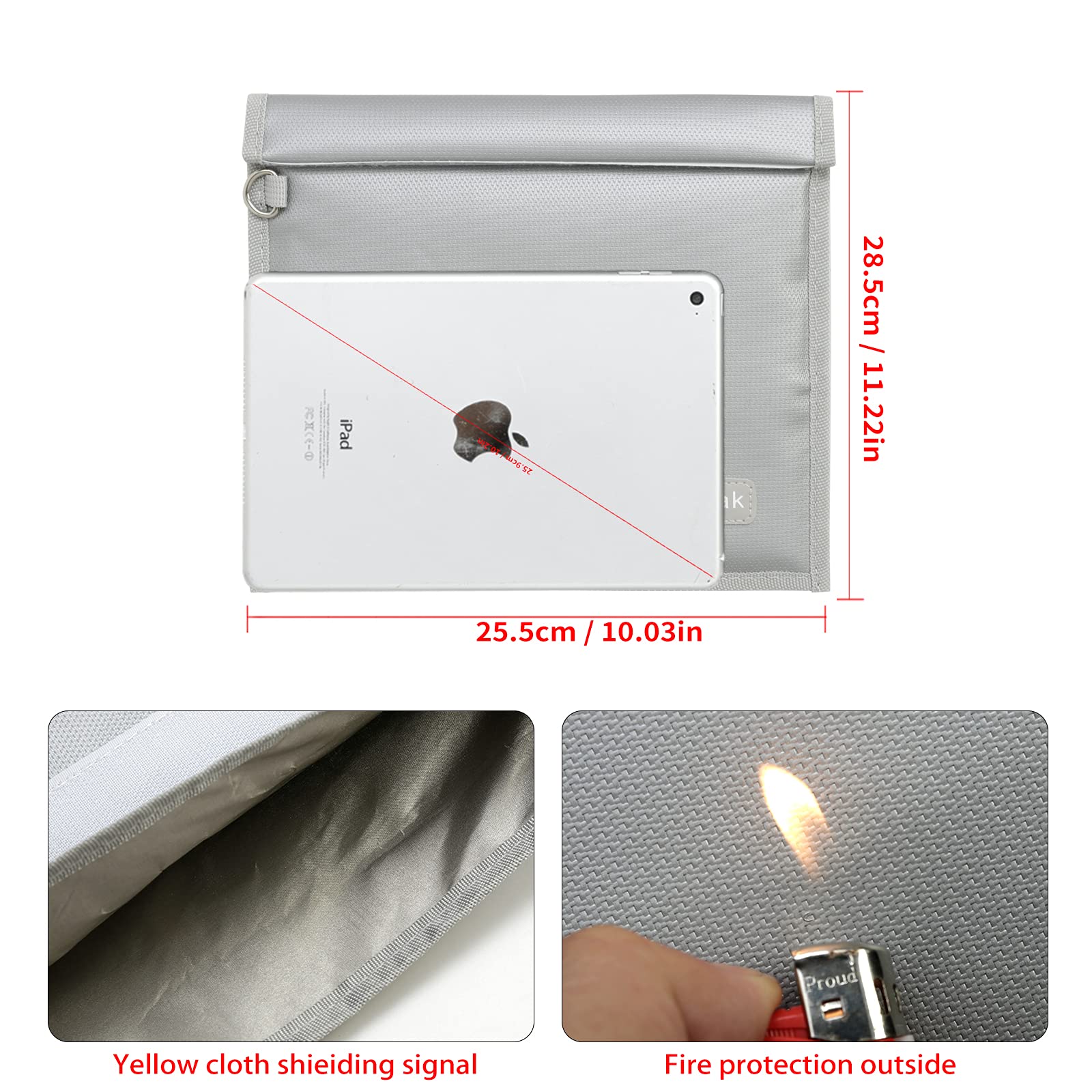 Faraday Bags for Cell Phone(9.8" X 11"), Signal Jammer Blocking Bag Key Fob Protector, Fireproof Waterproof Faraday Pouch, Prevents Hacking, Tracking for Tablets, Phones and NFC/WiFi/Bluetooth