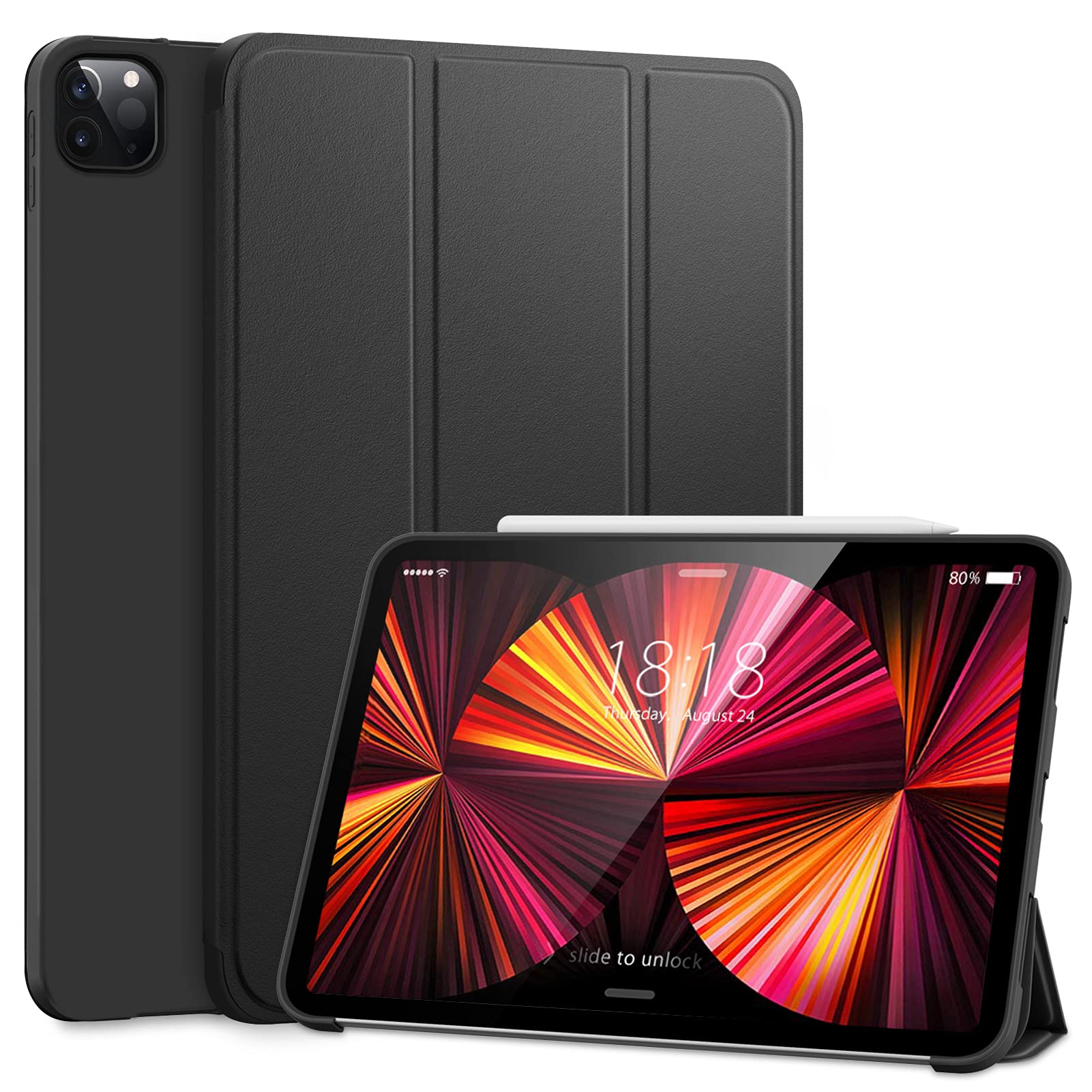 DTTO for iPad Pro 11 Inch 4th/3rd/2nd/1st Generation 2022/2021/2020/2018 Case, Also Fit iPad Air 11-Inch/5th/4th Gen, Slim Lightweight Trifold Stand Soft Back Cover,Auto Sleep/Wake,Black