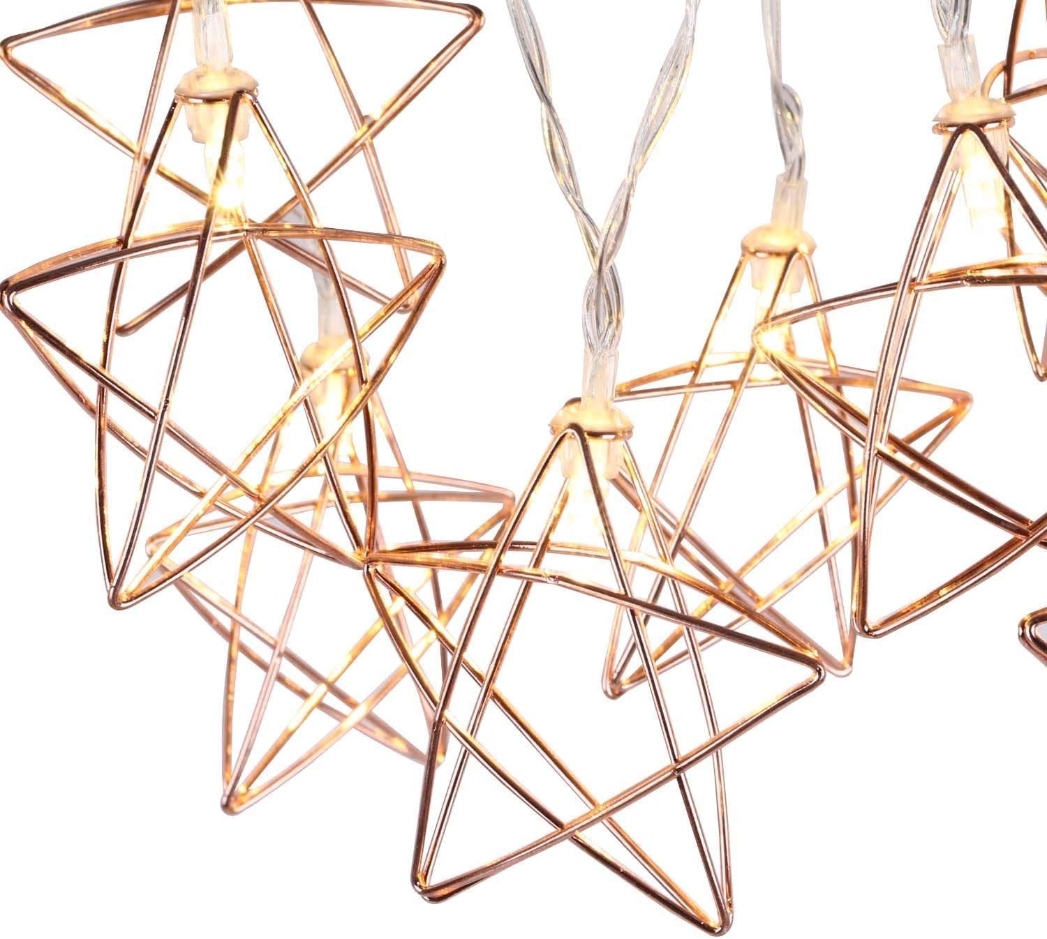 AMZSTAR 3M 20LED Rose Golden Metal String Lights, Geometric Lights Diamond Battery Powered Fairy Lights Indoor Decorative Lights for Home Bedroom Garden Wedding Party (Star)