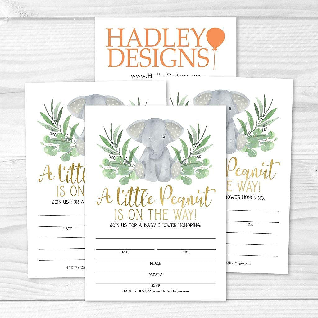 Hadley Designs 25 Elephant Greenery Invitations, 25 Books Request Cards, Sprinkle Invite, Bring A Book Instead Of A Card, Guest Book Alternative, Invitation Inserts for Baby Shower