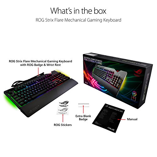 ASUS ROG Strix Flare (Cherry MX Brown) Aura Sync RGB Mechanical Gaming Keyboard with Switches, Customizable Badge, USB Pass Through and Media Controls