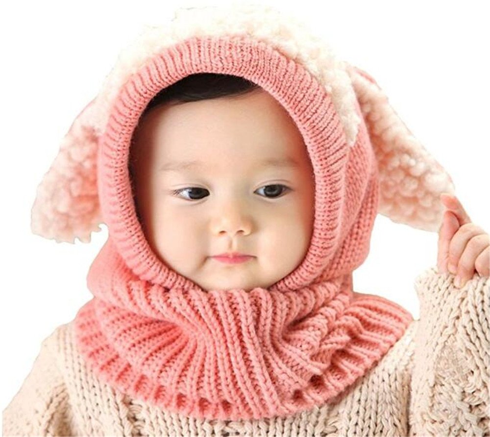 Baby Girls Boys Winter Hat Scarf Earflap Hood Scarves Caps (Pink)