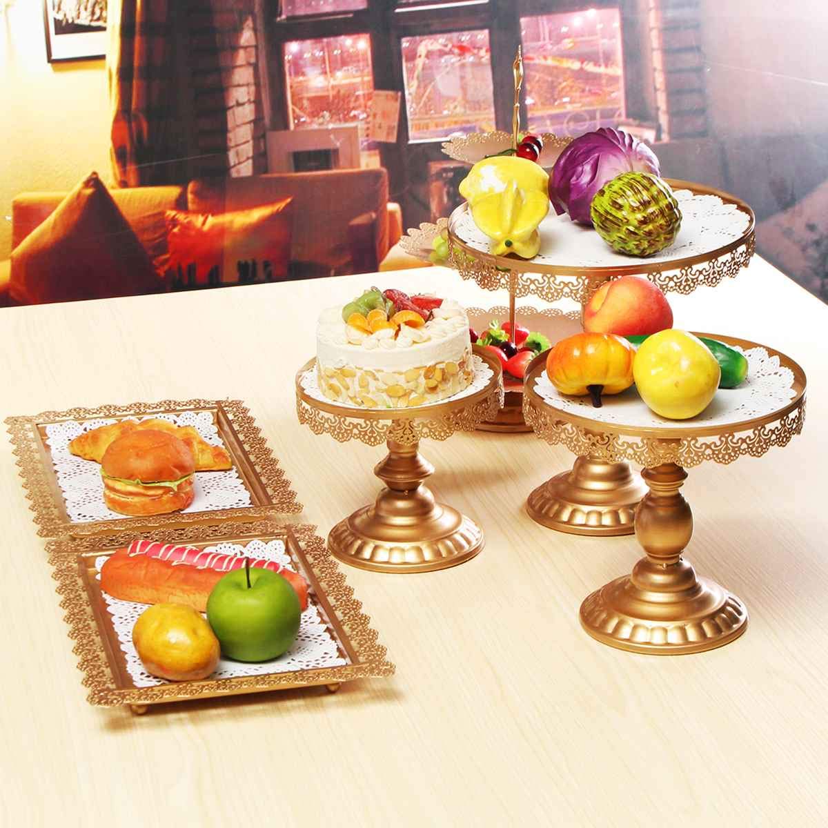 7Pcs Cake Stand and Pastry Trays Metal Cupcake Holder Fruits Dessert Display Plate for Baby Shower Wedding Birthday Party Celebration