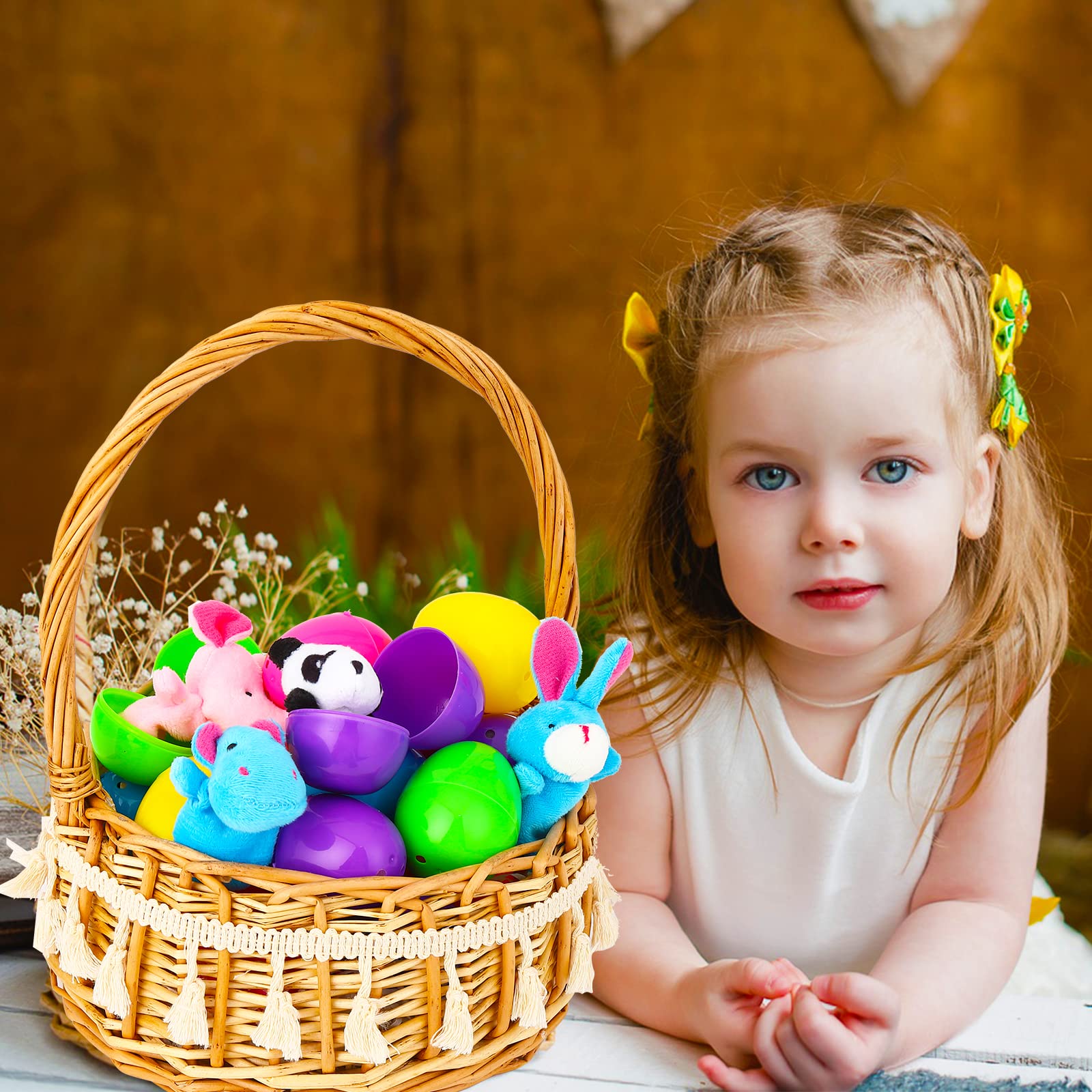 24pcs Easter Eggs Filled with Mini Animal Finger Puppets Plush Toys, Plush Animals Finger Puppets Easter Toys for Kids Easter Party Basket Stuffers, Easter Eggs Hunt Gift Exchange, Classroom Rewards