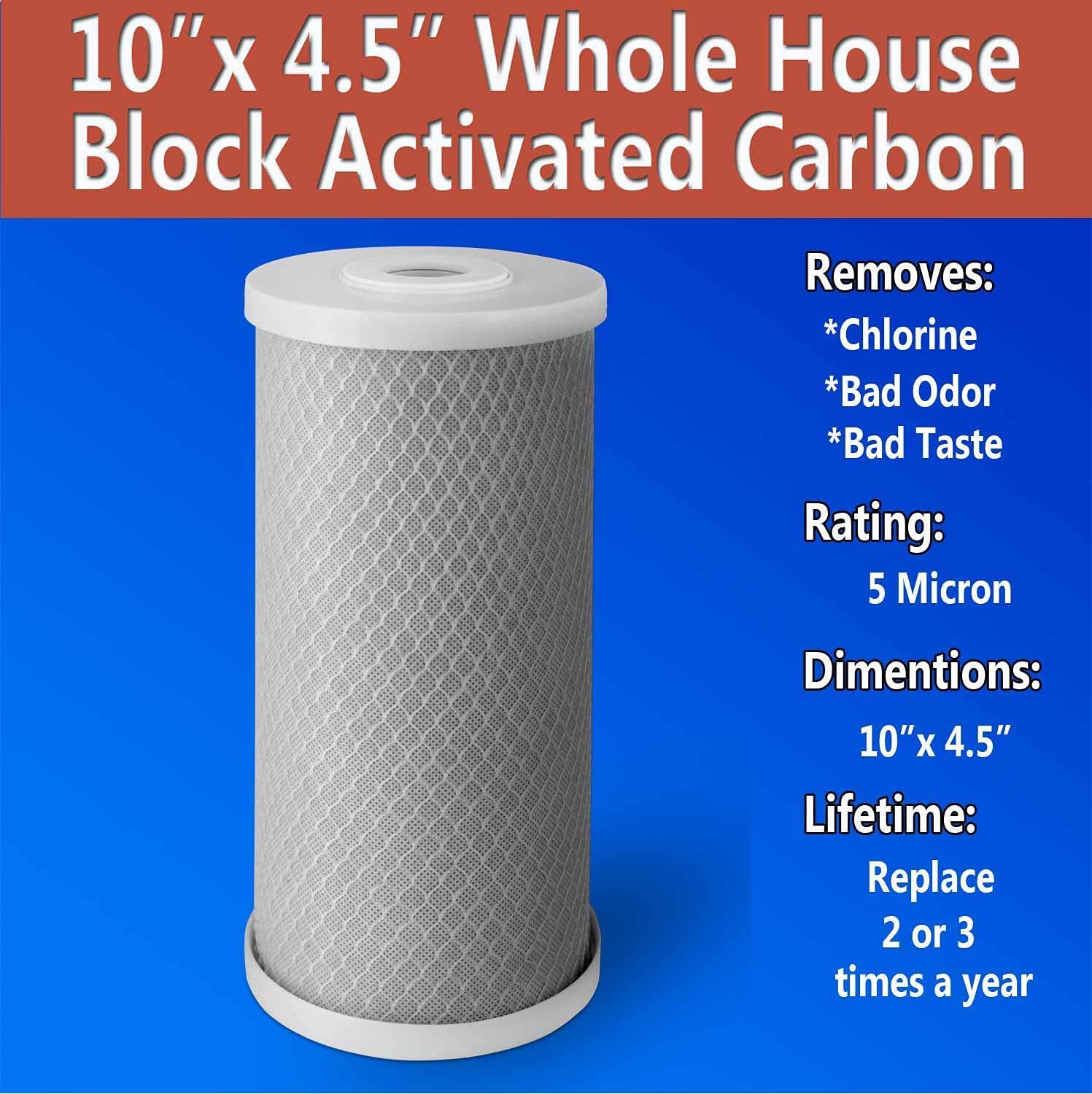 2 High Capacity Coconut Shell Carbon Block & 2 Big Polypropylene Sediment 5 Micron 4.5" x 10" Water Filter Cartridges for Universal Whole House System COMPATIBLE WITH: FC15BX4, 155358-43, DGD-5005-10