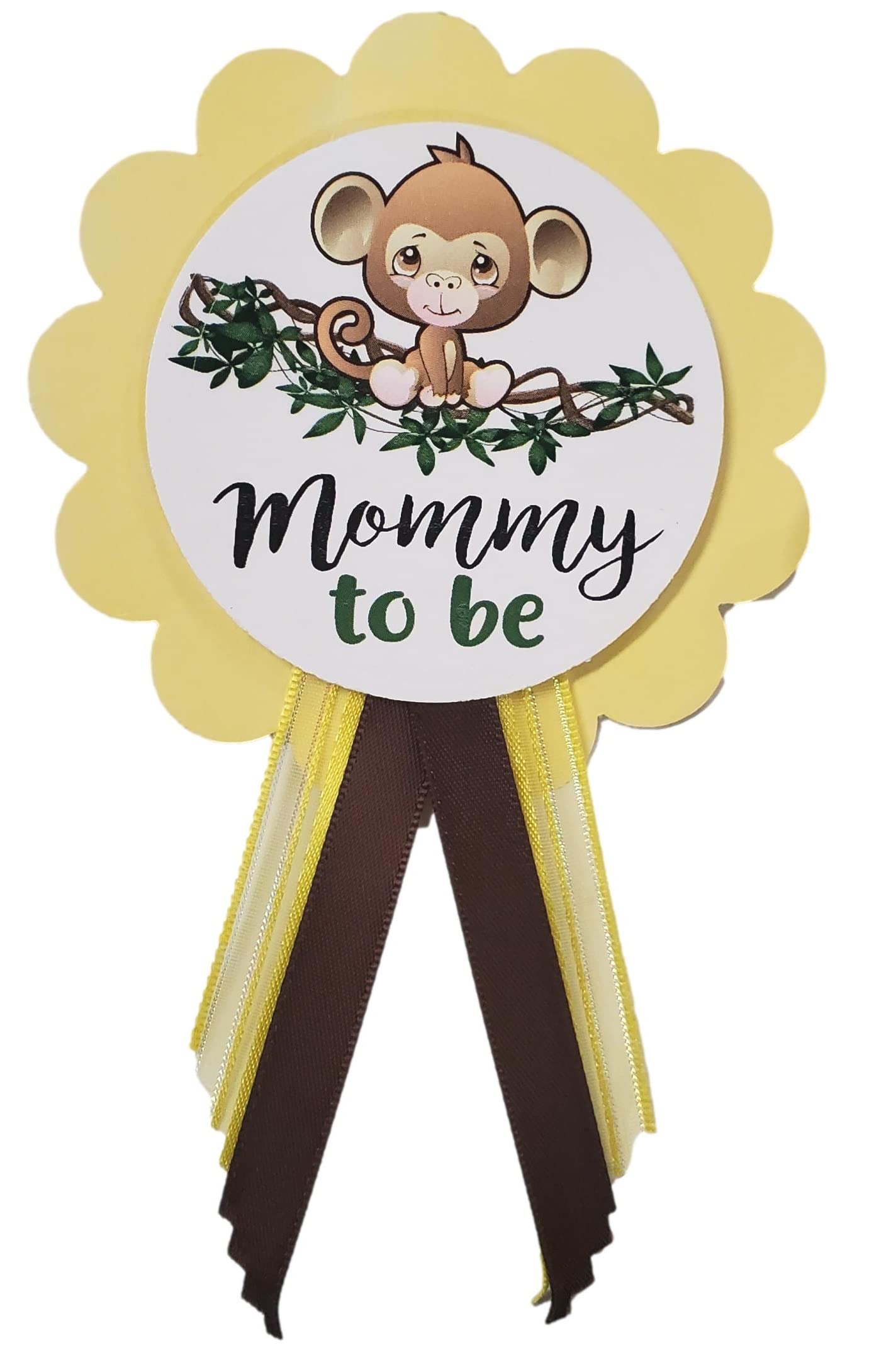 Baby Shower Pins Mommy & Daddy to Be Safari Monkey Jungle Yellow Brown Badge Sprinkle Idea