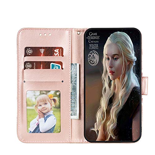 EMAXELER Xiaomi Redmi Note 9 Case Stylish Premium PU Leather Wallet Cover Magnetic Shockproof Flip Case with Kickstand Credit Cards Slot for Xiaomi Redmi Note 9 Sunflower Rose Gold LD