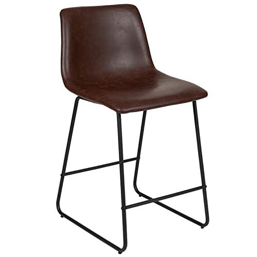 Flash Furniture Reagan 24 inch LeatherSoft Counter Height Barstools in Dark Brown, Set of 2