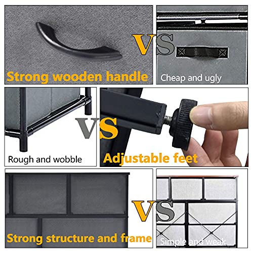 Deep Grey Fabric Dresser Storage Organizer 8-Drawer Closet Shelves, Dressers Storage Chest for Bedroom, Living Room, Hallway & Nursery with Easy Pull Fabric Bins Wood Top