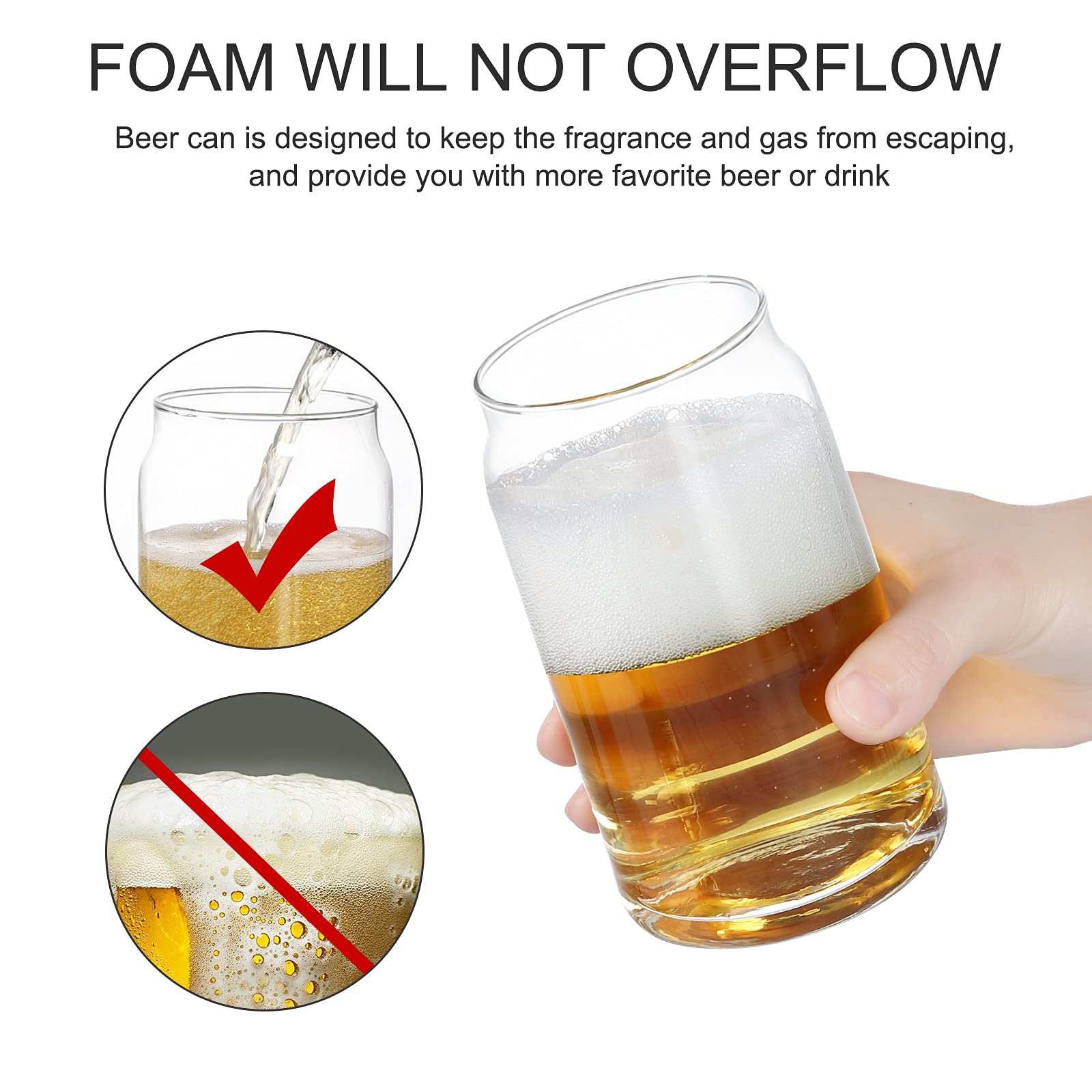 16 oz Beer Glasses, 6 Pack Beer Can Glass Pint Drinking Glass Cups With Straws, Suitable for juice, beer, soda, iced drinks and cocktails