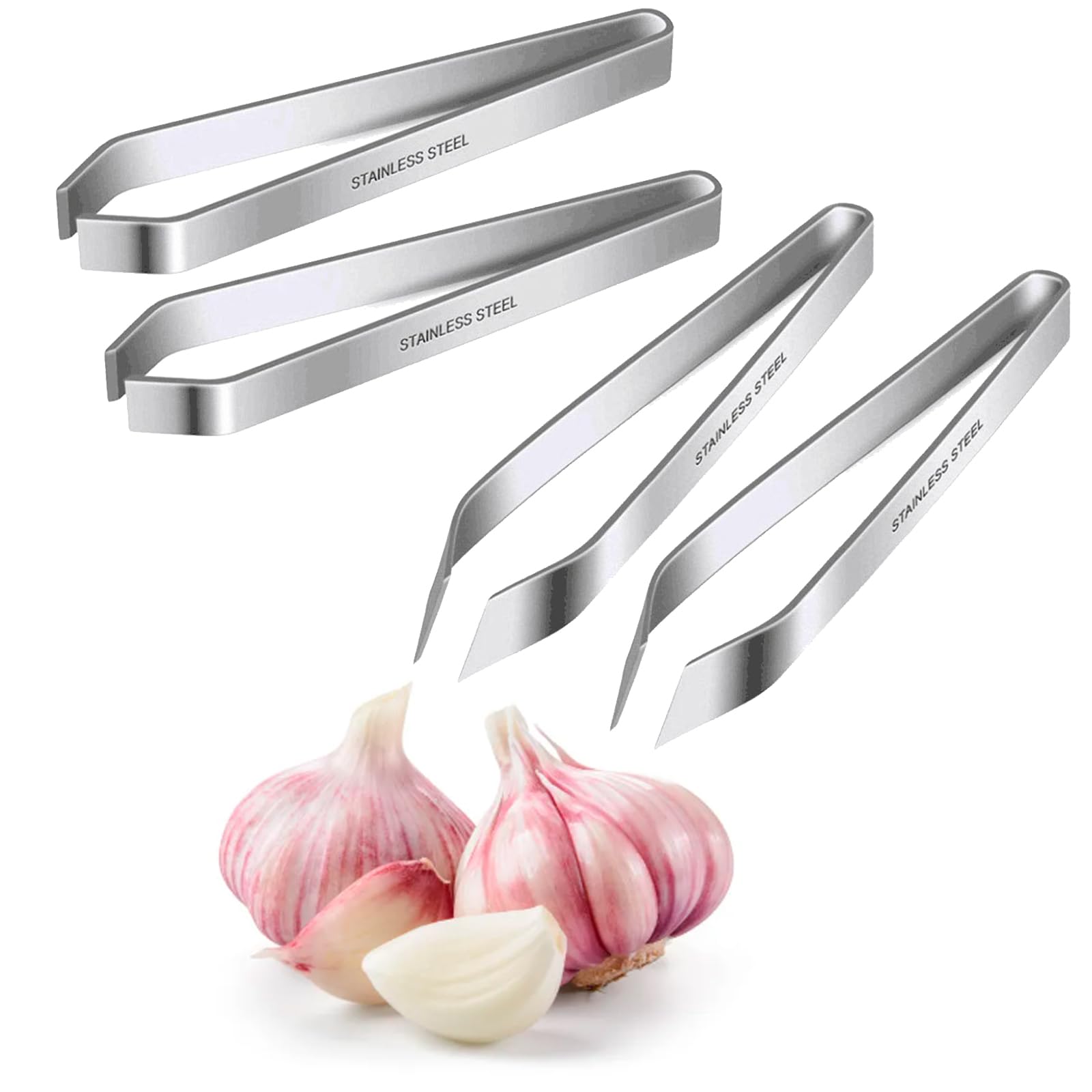 4 Pcs Fish Bone Tweezers Garlic Peeler Skin Remover Stainless Steel Flat and Slant Pliers Set for Kitchen Salmon Trout