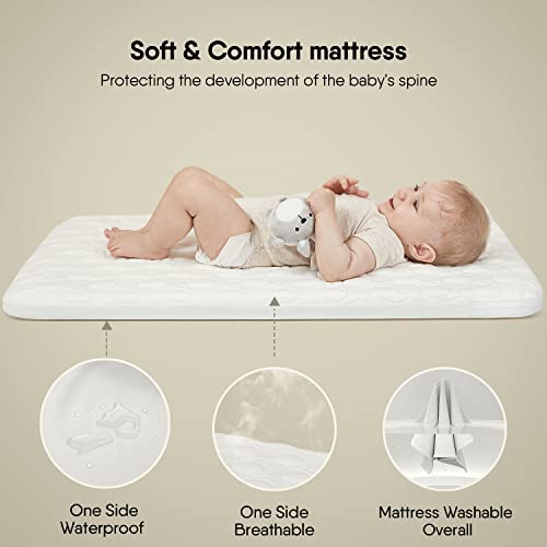 BabyBond Baby Bassinet, 3 in 1 Bassinet Bedside Sleeper with Soft Mattress and Sheet, 6 Height Adjustable Cosleeper Bedside Crib, 4-Sided Mesh Bedside Bassinet for Baby