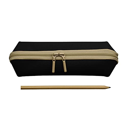 Enyuwlcm Canvas Stationery Stylish Small Pencil Pouch and Slim Pencil Case with 2 Zippers 1 Pack Black