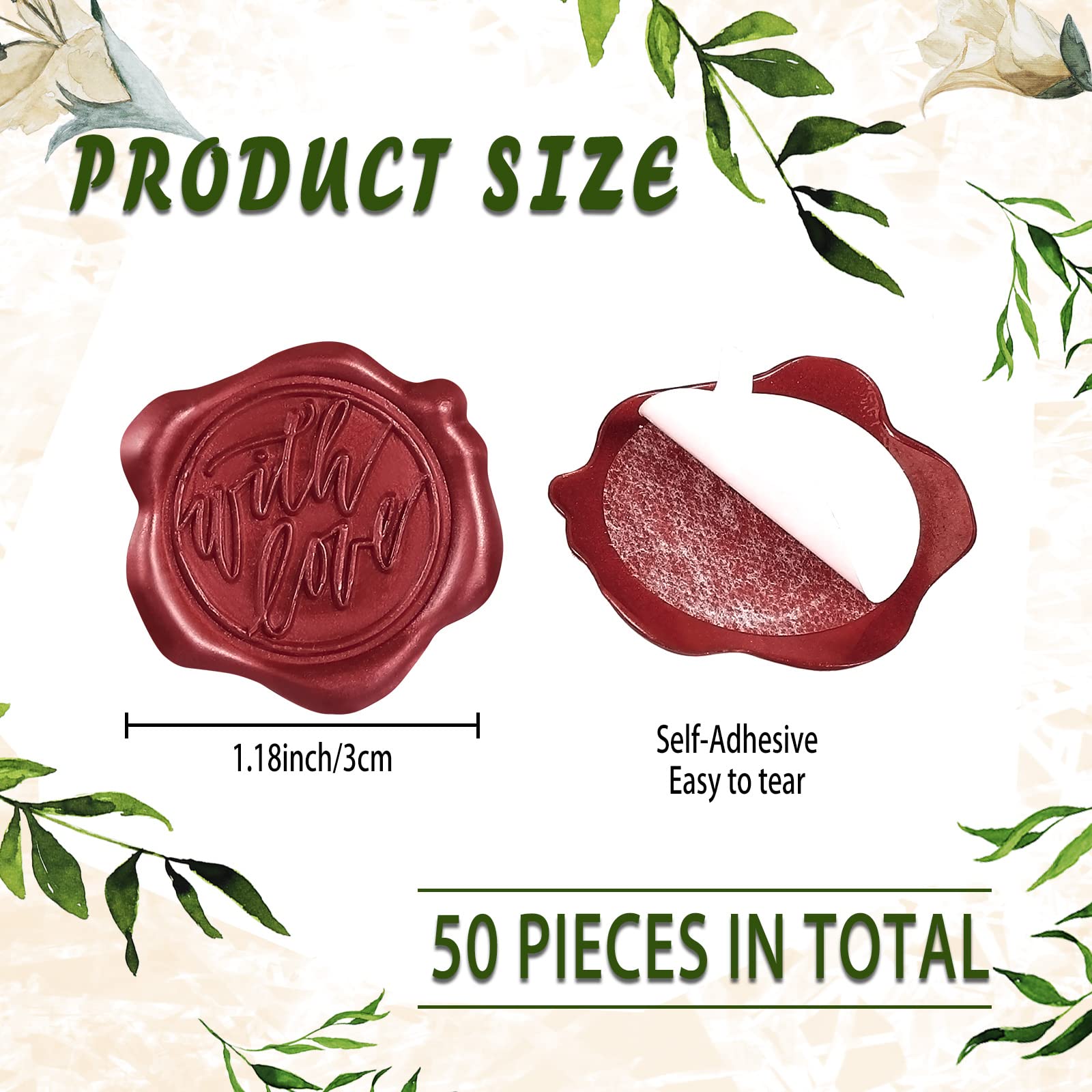 50 Pieces 3D Envelope Seal Stickers Self Adhesive Wedding Envelope Stickers Wax Seal Stickers for Wedding Invitation with Blessings for Birthday Party Presents Supplies, Invitations Greeting Cards