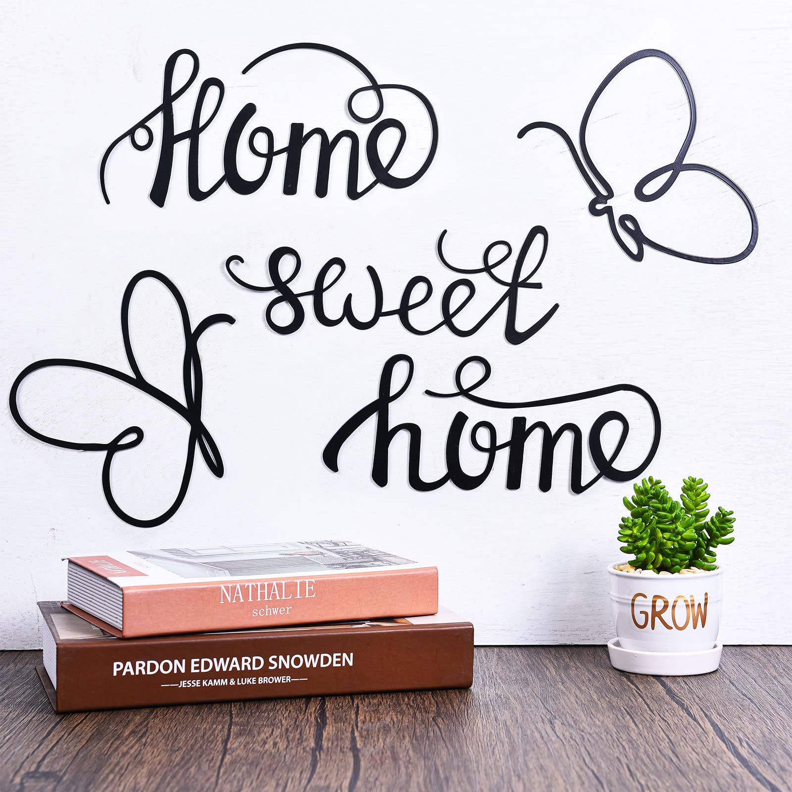 5 Pieces Home Sweet Home Signs Metal Butterfly Wall Decor Black Metal Cut Out Signs 3D Wall Art Home Decor for Modern Rustic or Vintage Farmhouse Style Decoration