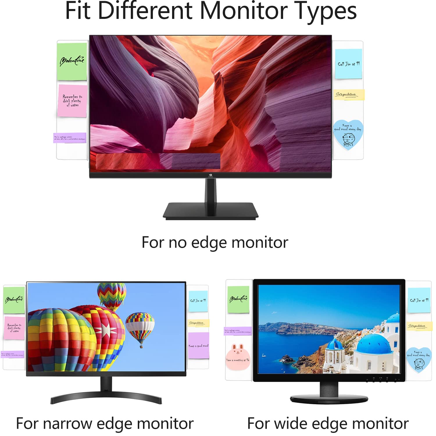 2 Pcs Computer Monitor Memo Board for No Edge Monitors,8 X 3.1 Inch Monitor Sticky Note Holder Computer Monitor Message Board for Frameless Monitors