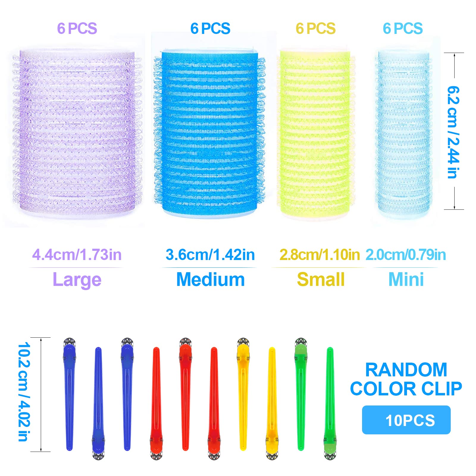 34 Hair Curlers Rollers Set, 4 Size No Heat Hair Roller for Short Medium Long Hair, Include 10 Hair Clips for Women DIY Curly Hairdressing (20/28/36/44mm) Blue