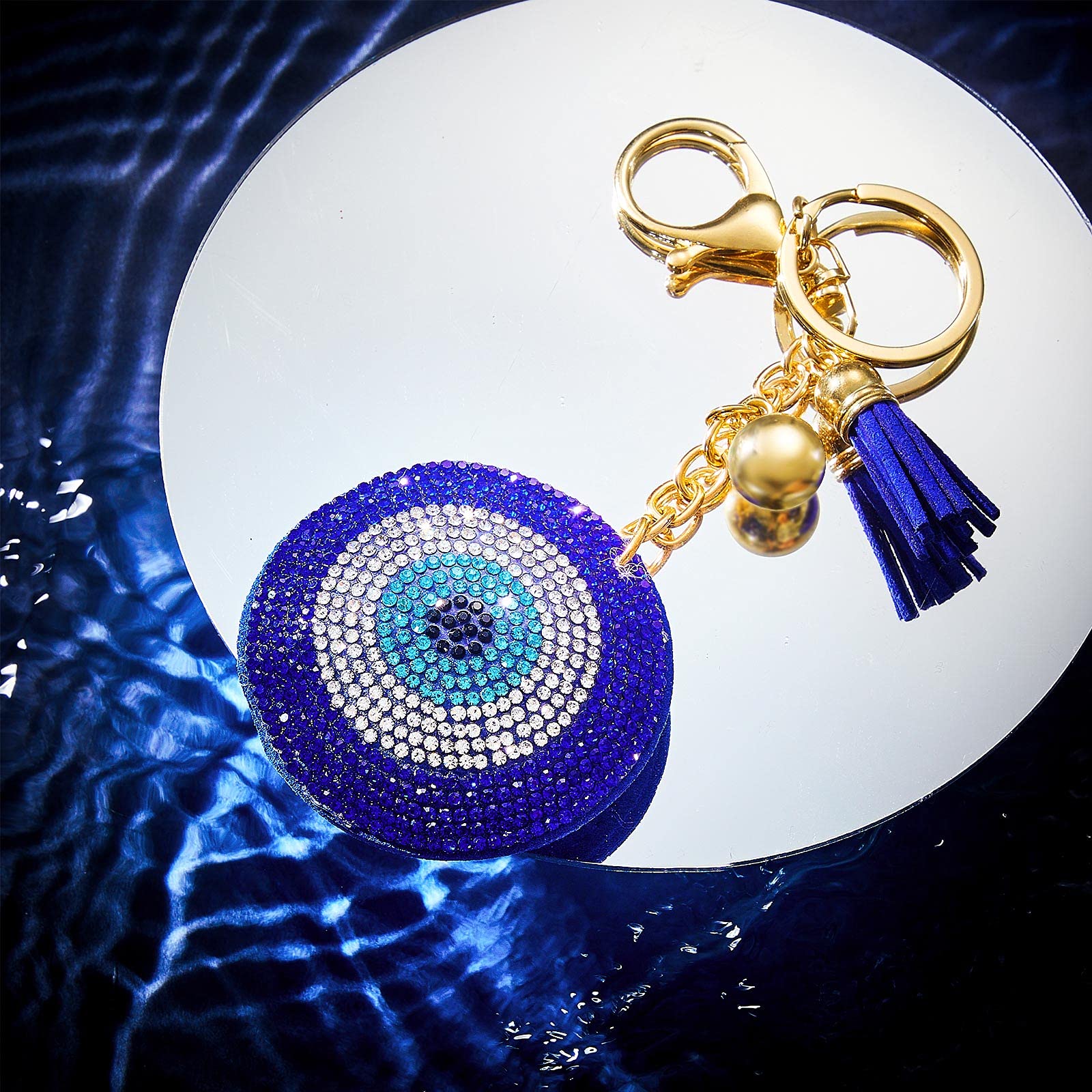 2 Pcs Evil Eye Keychains Hand-shaped Accessories Cute Key Holder Bling Key Rings Faux Crystal Car Keychain Handbag Pendant Hamsa keychain Women Amulet Artificial Crystal Keychains for Decoration