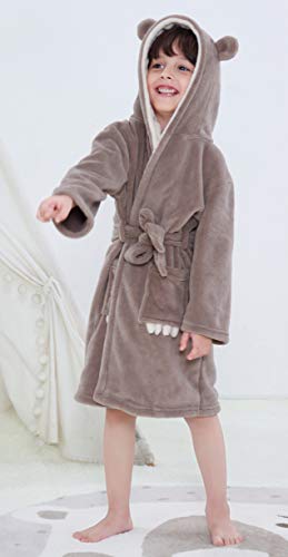 Baby Unisex Plush Animal Hooded Robe for Toddler Multicolored Sleepwear,Bear 3T