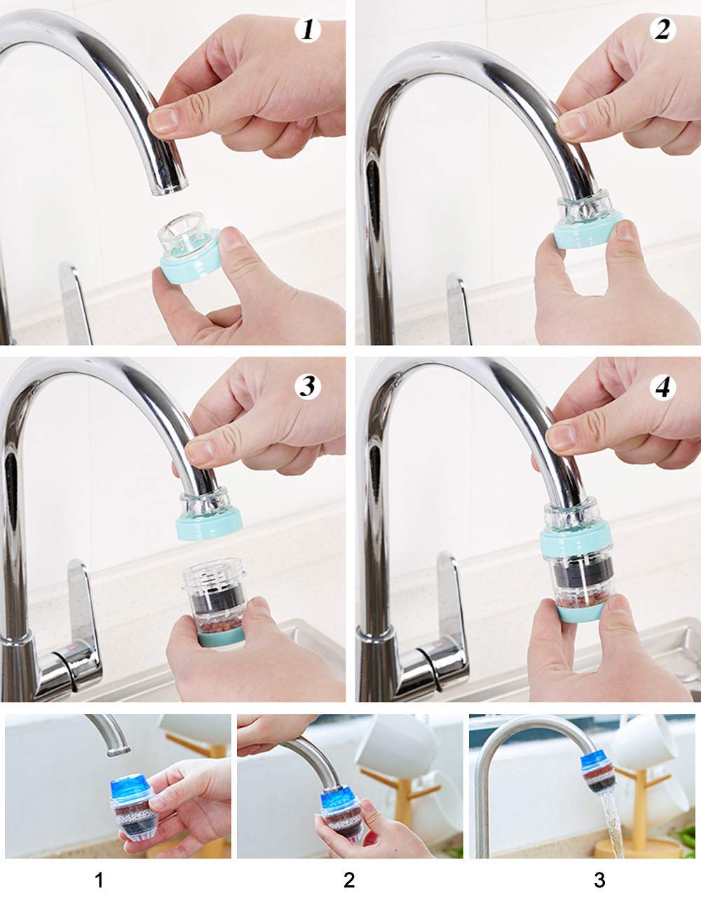2 Pack Faucet Water Filters Water Purifier Faucet Kitchen Faucet Water Filter with a Filter Element No-Cracking No-Leakage Fast Flow Kitchen Faucet Water Filter Fits Standard Faucets Easy Install