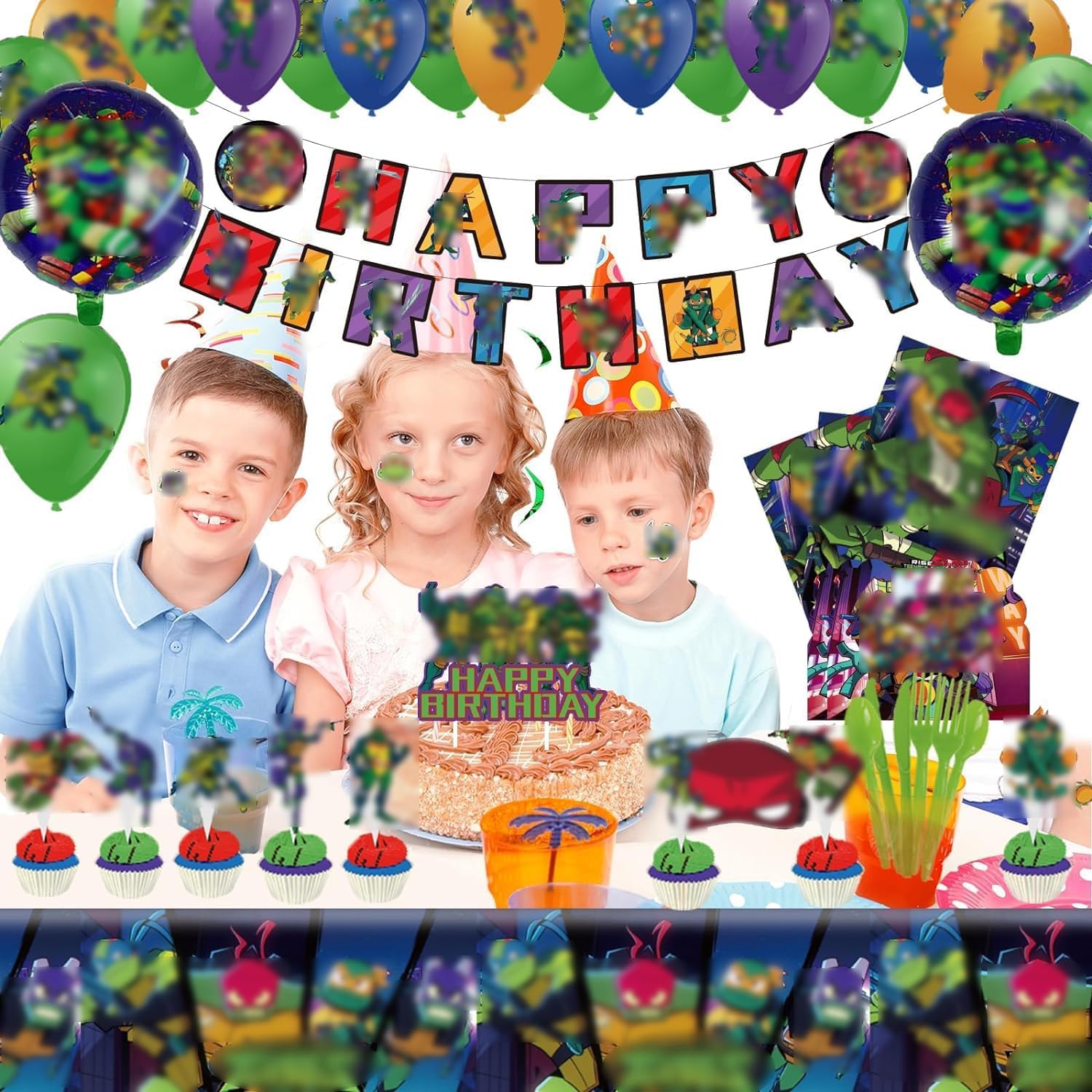 185 PCS Turtle Birthday Party Supplies, Complete Party Decorations Set with Banner, Balloons, Masks, Plates, Napkins, and Tablecloths for Themed Celebrations 