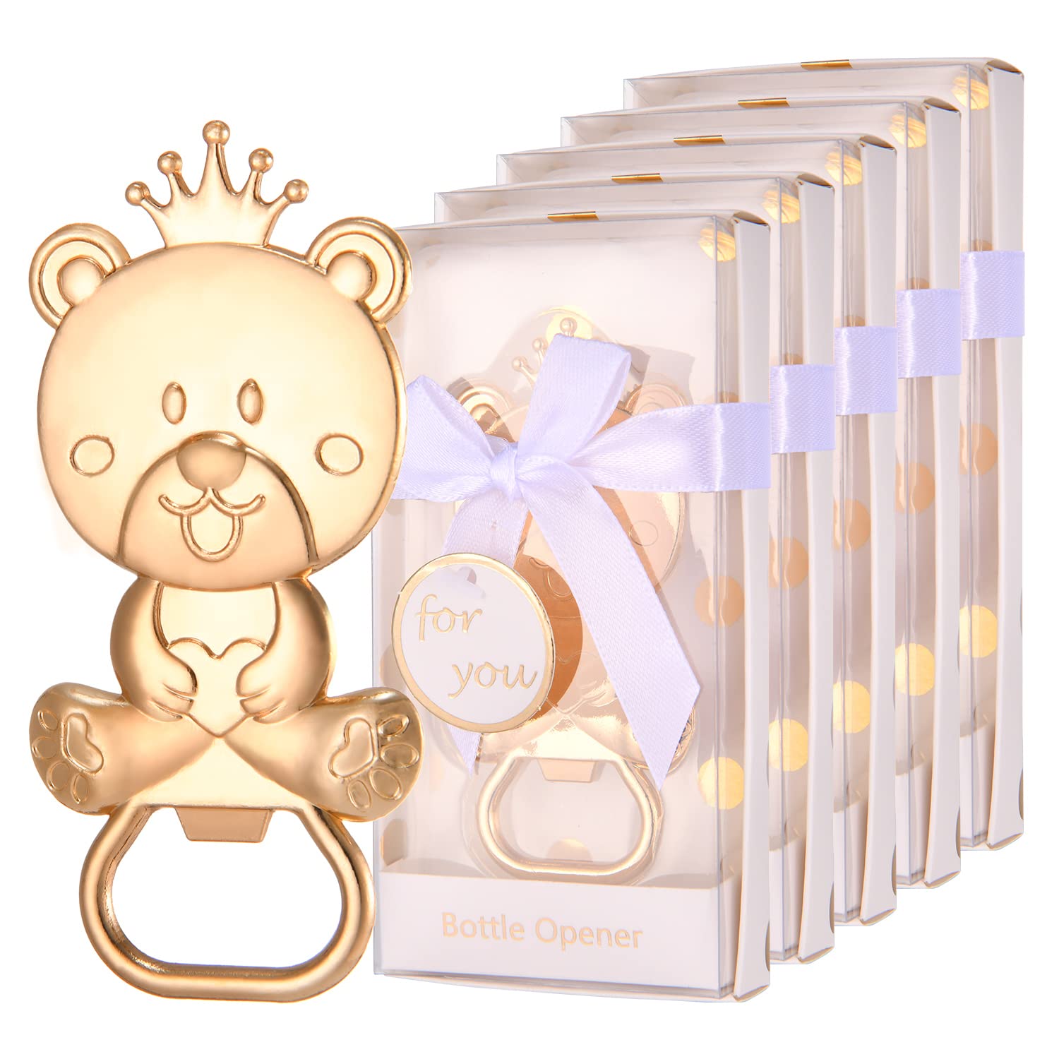24 Packs Baby Shower Favors for Guests Bulk Cute Baby Bear Shape Bottle Opener with Gift Boxes for Baby Boy or Girl Party Souvenirs or Decorations (White box)