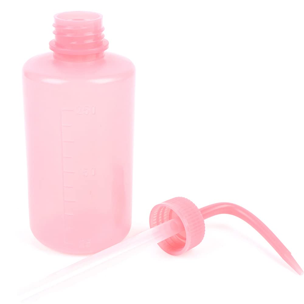 250ml Plastic Safety Wash Bottle, Pink Lab Squeeze Bottle with Narrow Mouth and Scale Labels, Squirt Bottle For Plant Flower Succulent Watering - 2 Packs