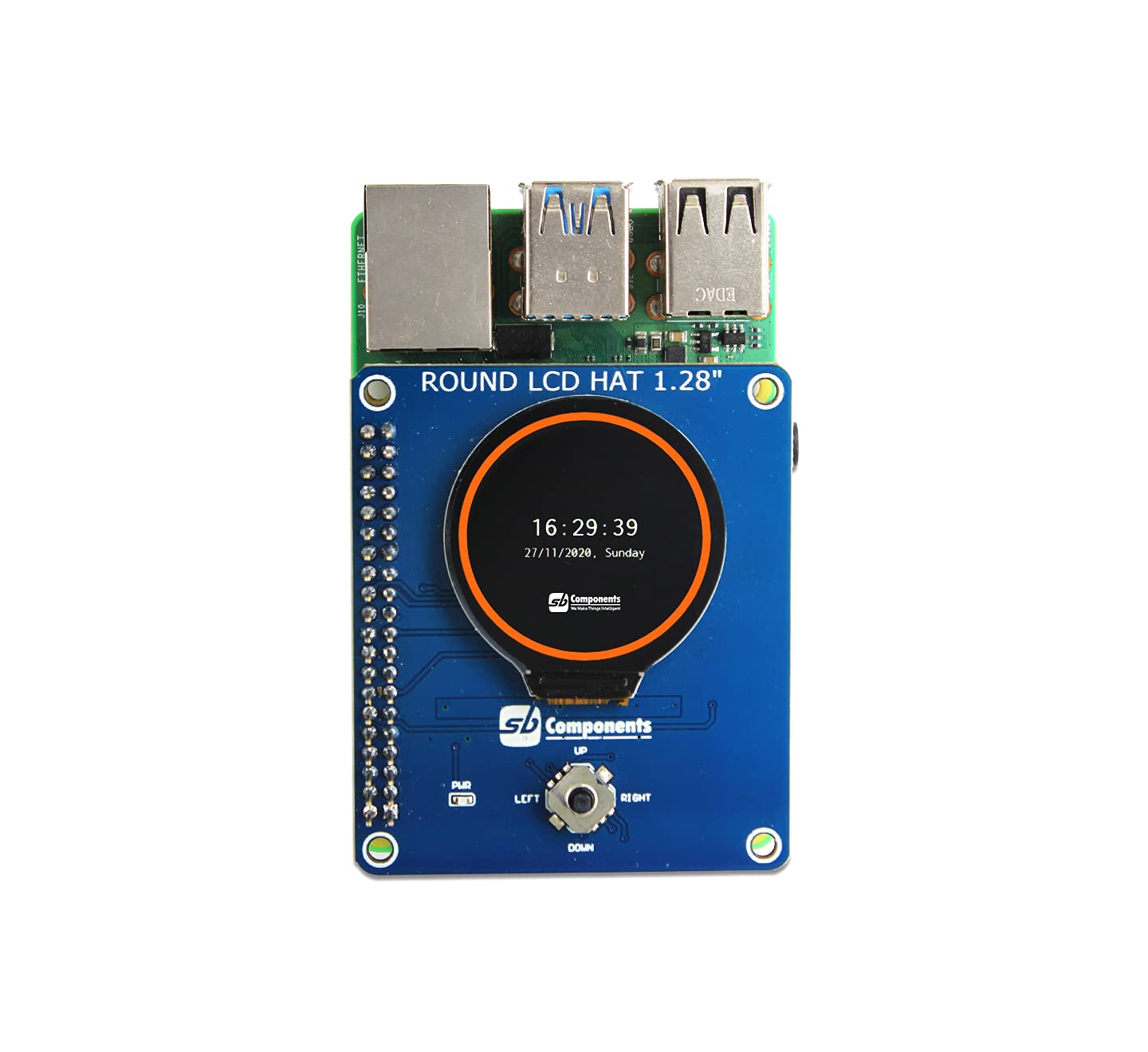 sb components Round LCD HAT for Raspberry Pi 4B/3B+/3B/2B/B+/A+/Zero and Zero W, 1.28inch Display, 240x240 Resolution, 65K RGB Colours Expansion Display Module for Raspberry Pi