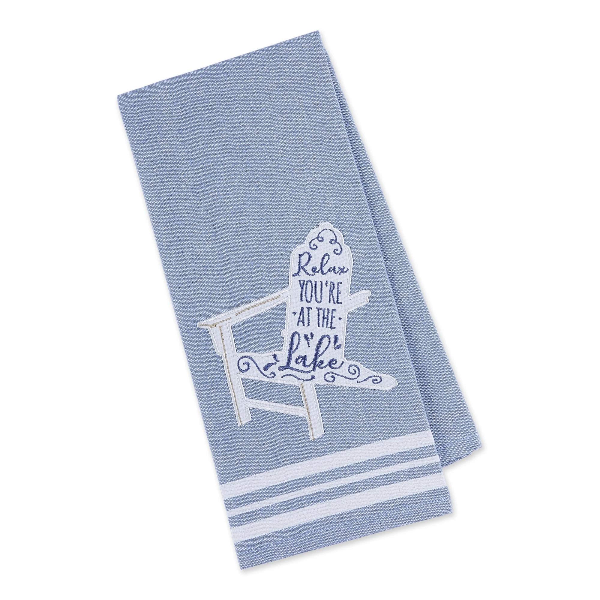 2 Embroidered Lake Kitchen Towels with 1 Plaid Towel | Relax You're at The Lake, Plaid Print, Lake Life Decor Theme Towel Set