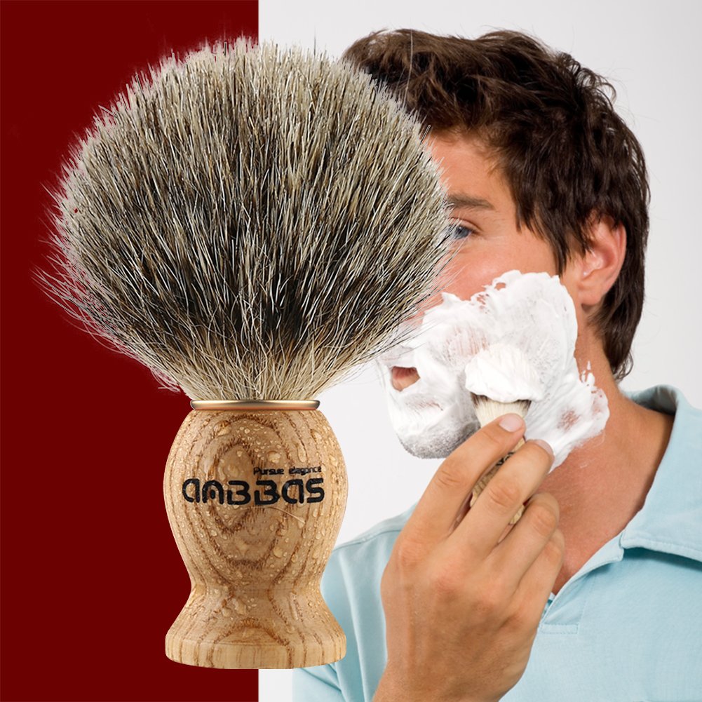 Anbbas Shaving Brush, Handmade Pure Badger Hair Brush with Natural Manchurian Ash Wood Handle for Men Traditional Wet Shaving