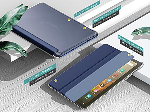 MoKo Case Fits All-New Kindle Fire HD 10 & 10 Plus Tablet (11th Generation, 2021 Release) 10.1" - Slim PU Leather Trifold Stand Cover Frosted Hard Back Shell with Auto Wake/Sleep, Indigo