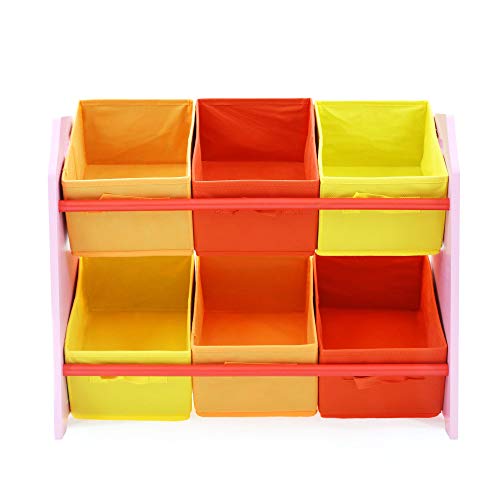 Bebe Style Premium Toddler Furniture Wooden Toy Storage Organizer Shelf with 6 Buns Crayon Theme Easy Assembly