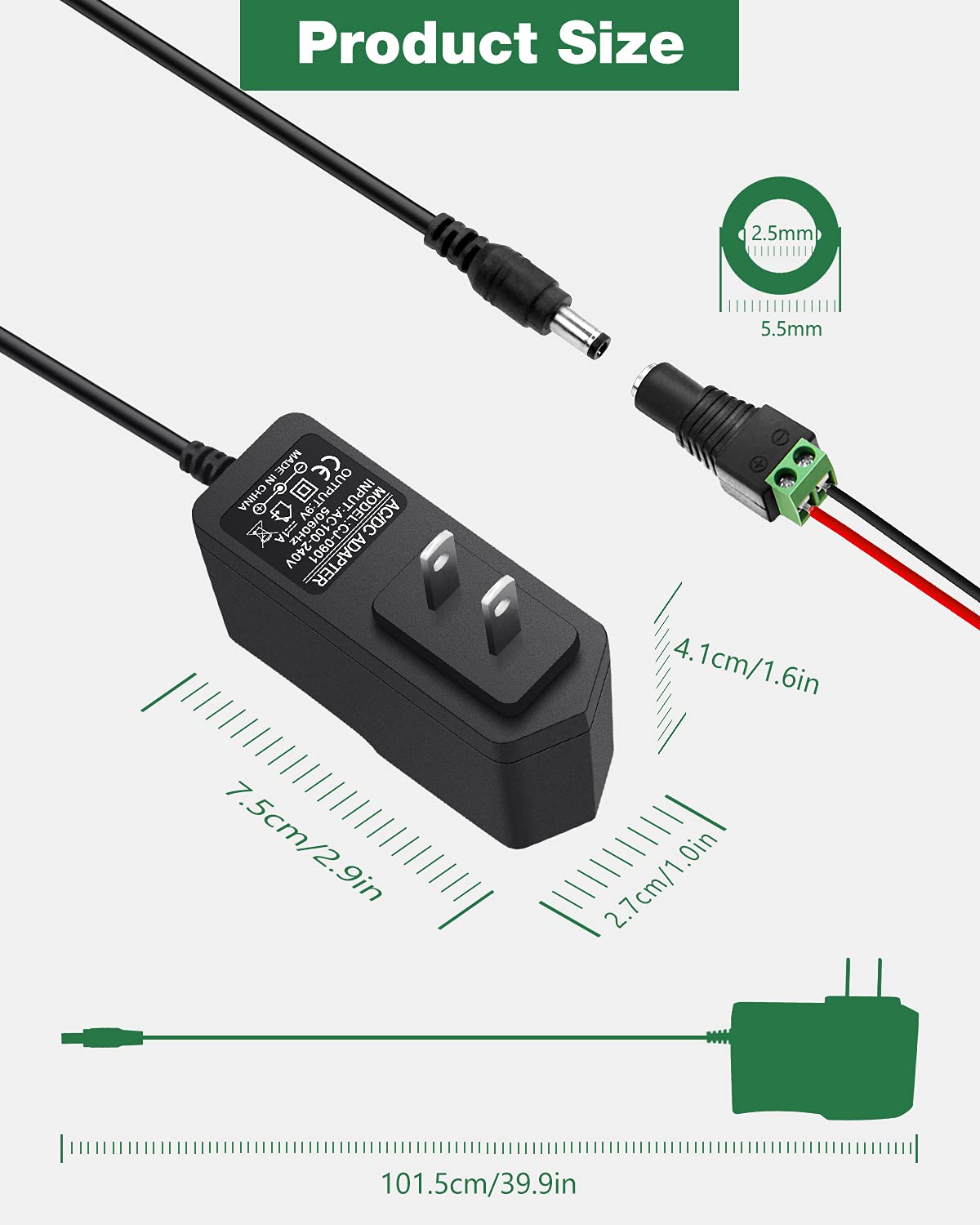 JOVNO 9V 1A Power Supply, 100-240V AC to DC 9V 800mA 500mA Adapter with 5.5x2.5mm Tip for Arduino, NES, RCBS Chargemaster, Breast Pump, Elliptical Machine, Security System, Speaker, LEDs
