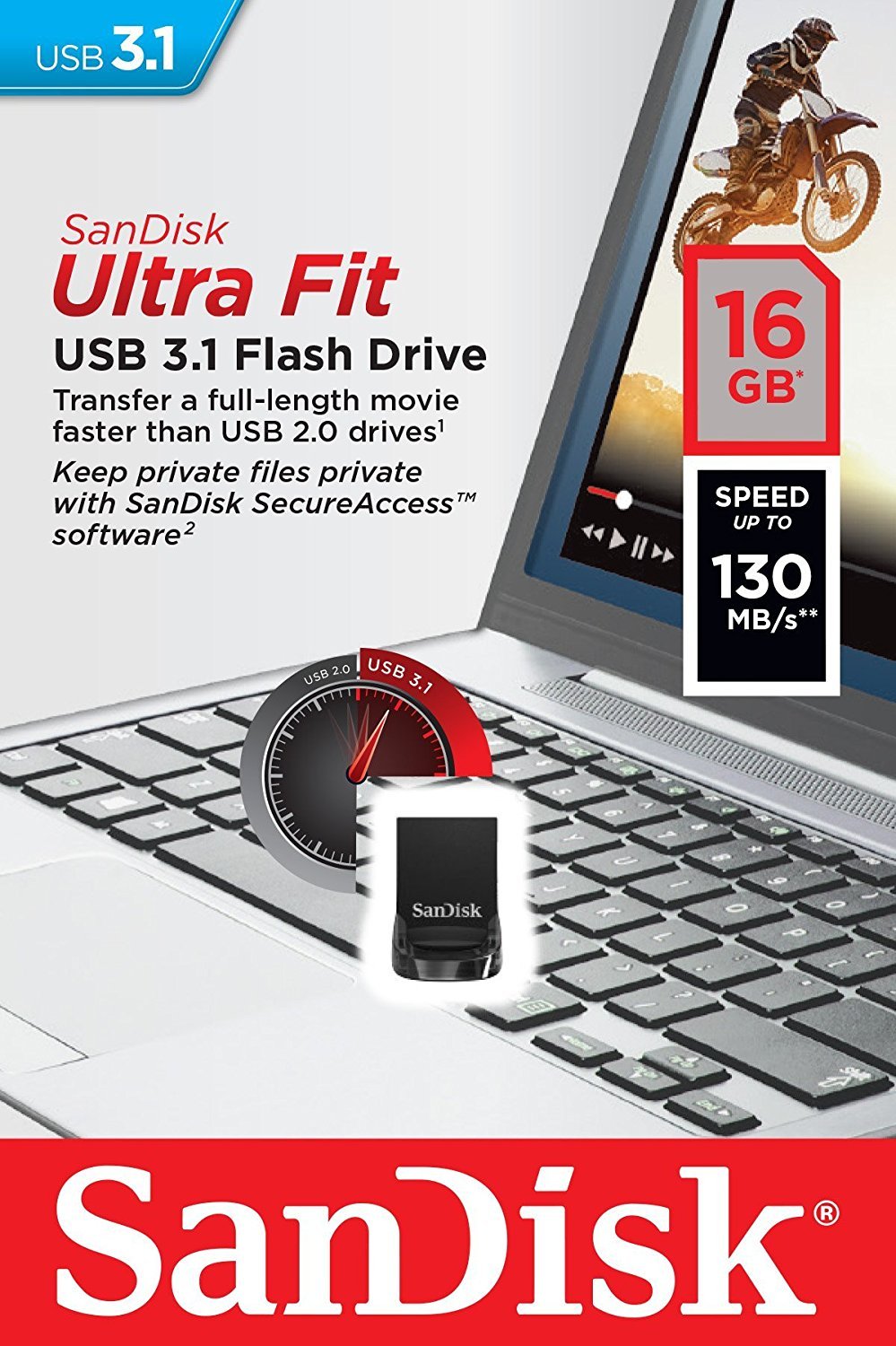 SanDisk 16GB Ultra Fit USB 3.1 Flash Drive (20 Pack) High Speed Memory Pen Drive (SDCZ430-016G-G46) Bundle with (10) Everything But Stromboli Lanyards