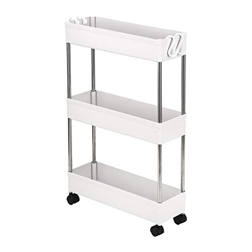 3 Tier Slim Storage Cart, Bathroom Storage Organizer Mobile Multi Functional Slim Storage Cart Rolling Utility Cart Tower Rack for Kitchen Bathroom Laundry Narrow Places