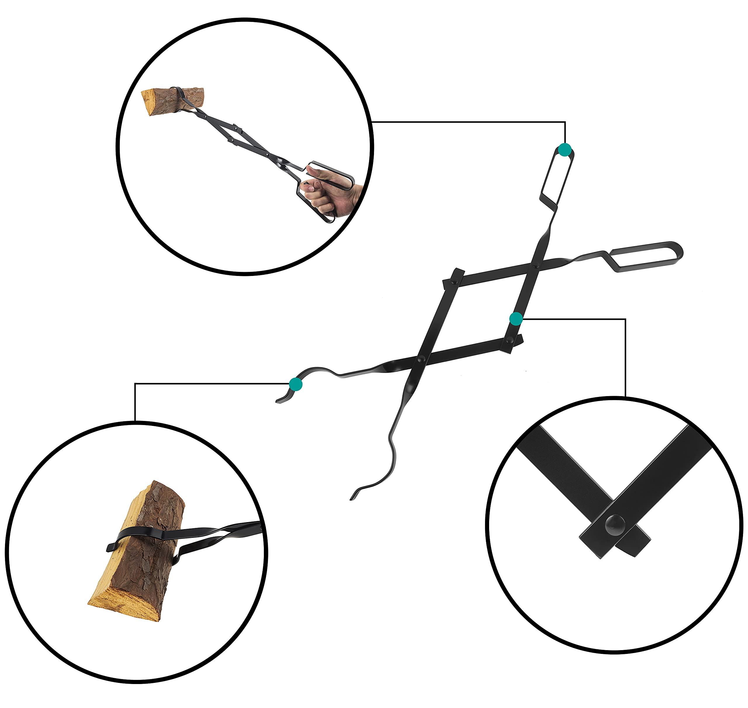 36-Inch Fireplace Fire Pit Campfire Poker Stick and 26-Inch Campfire Fireplace Tongs, Log Grabber, Camping, Wood Stove, Outdoor and Indoor Use, Black Solid Steel