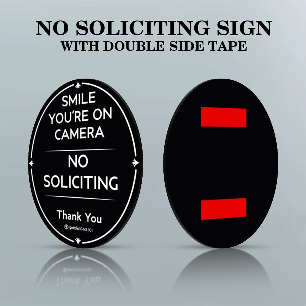 Ignixia No Soliciting Sign for House 4" x 5" Inches Smile You are on Camera Sign Digital Printed Oval Shape with Industrial Grade Adhesive No Soliciting Thank You Sign