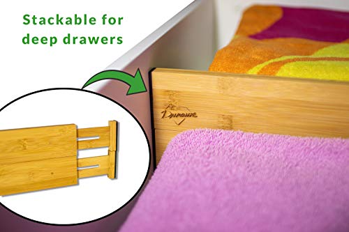 Bamboo Drawer Dividers Organizers 6-pack (12"-17") Adjustable Spring Loaded Drawer Divider Expandable Drawer Organizer Utensil Separators for Kitchen, Bedroom, Dresser, Office, Baby Drawers, Closet