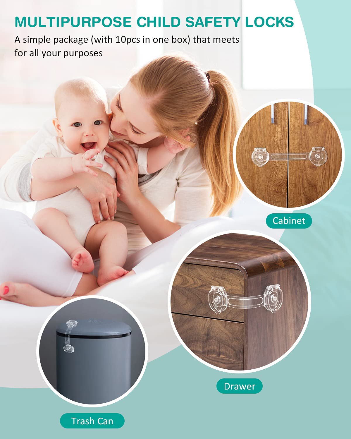 Cabinet Locks for Babies, Baby Proofing Safety Locks, 10 Pack DUOSI No Screws No Magnets Fridge Refrigerators Locks Baby Proofing Child Safety Cabinet Locks for Kitchen Cabinets and Drawers