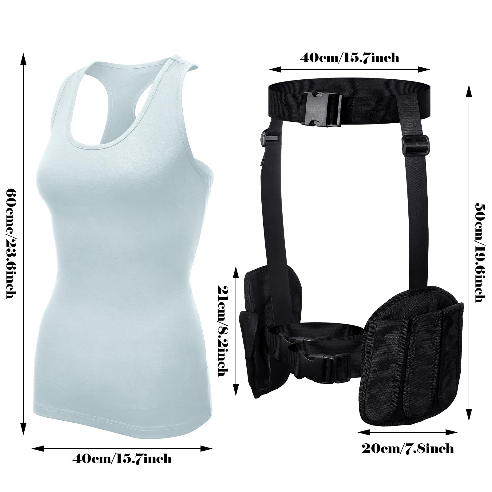 2 Pcs Halloween Thigh Holsters Costume for Women Leg Gun Holster Drop Adjustable Universal Pistol Leg Thigh Holster Pouch Holder with Magazine Pouches and Basic Racerback Crop Tank Tops (Blue)