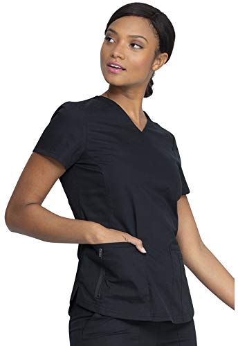 Dickies EDS Signature Women Scrubs Top V-Neck Plus Size DK880, 2XL, Black