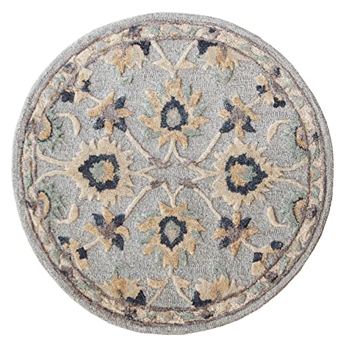 Lr Home Ox Bay Constance Gray Traditional Floral Filigree Organic Wool Indoor Hearth Area Rug